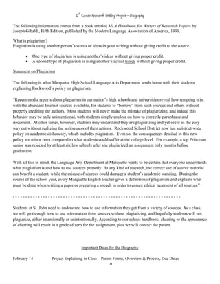 5th Grade -- Biography Handout | DOCX