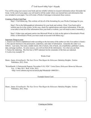 5th Grade -- Biography Handout | DOCX