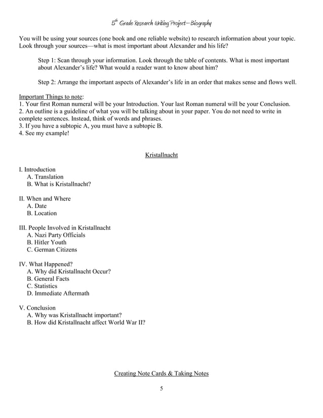 5th Grade -- Biography Handout | DOCX | Homework and Study | Education