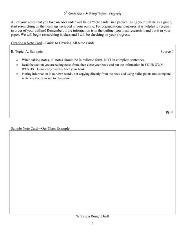 5th Grade -- Biography Handout | DOCX | Homework and Study | Education
