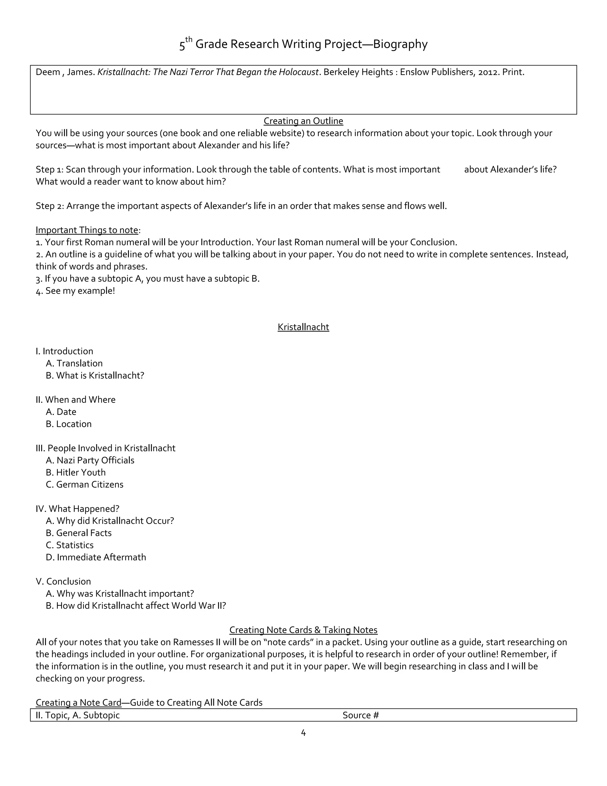 5th Grade - Biography Handout | DOCX