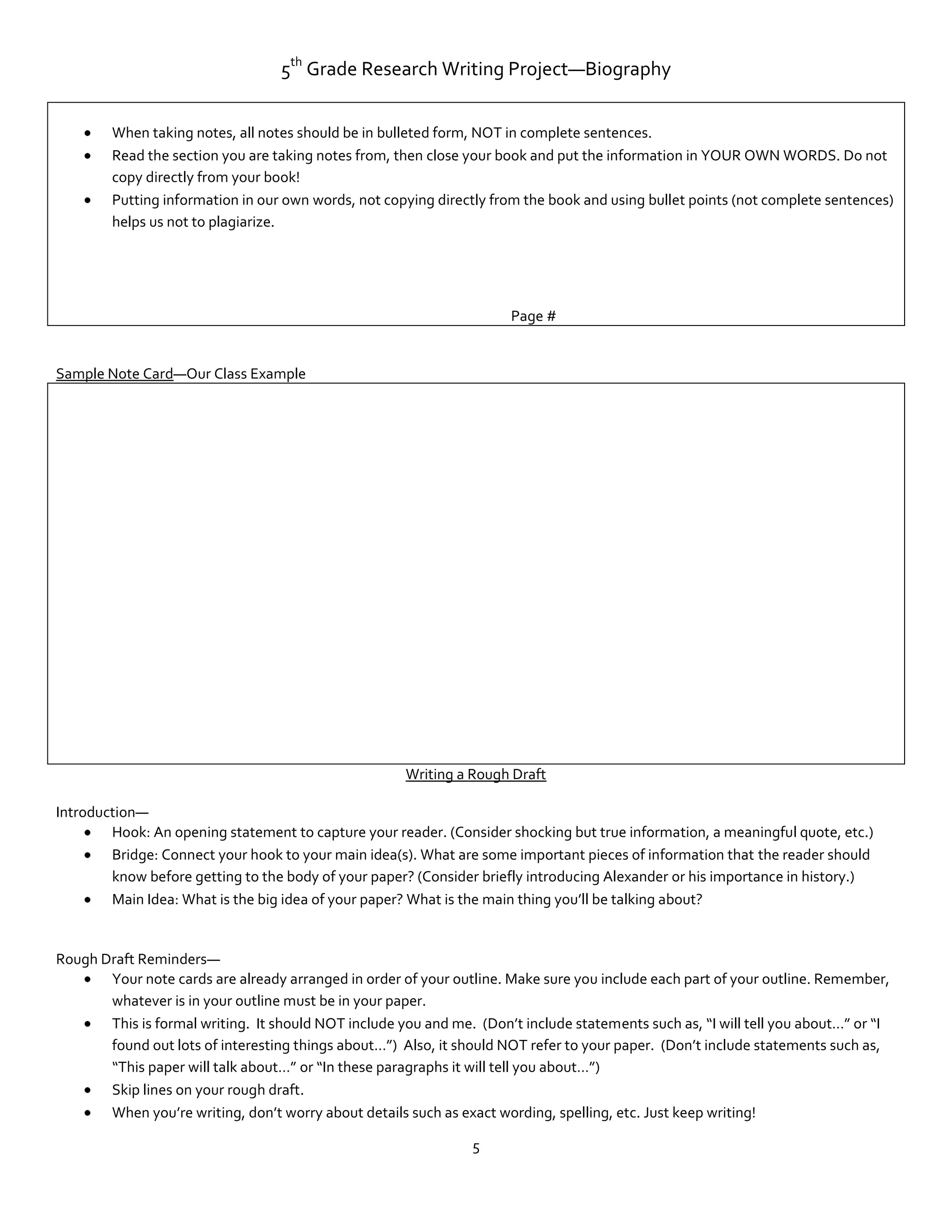 5th Grade - Biography Handout | DOCX