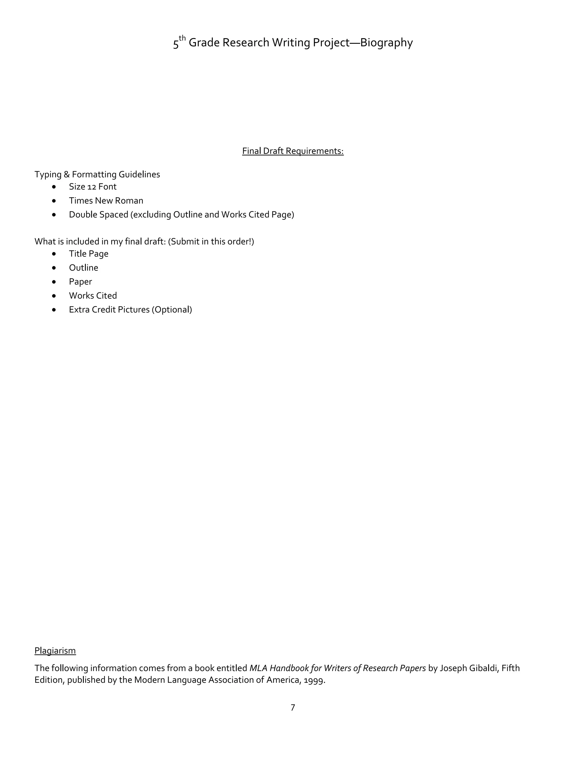 5th Grade - Biography Handout | DOCX