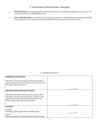 5th Grade - Biography Handout | DOCX