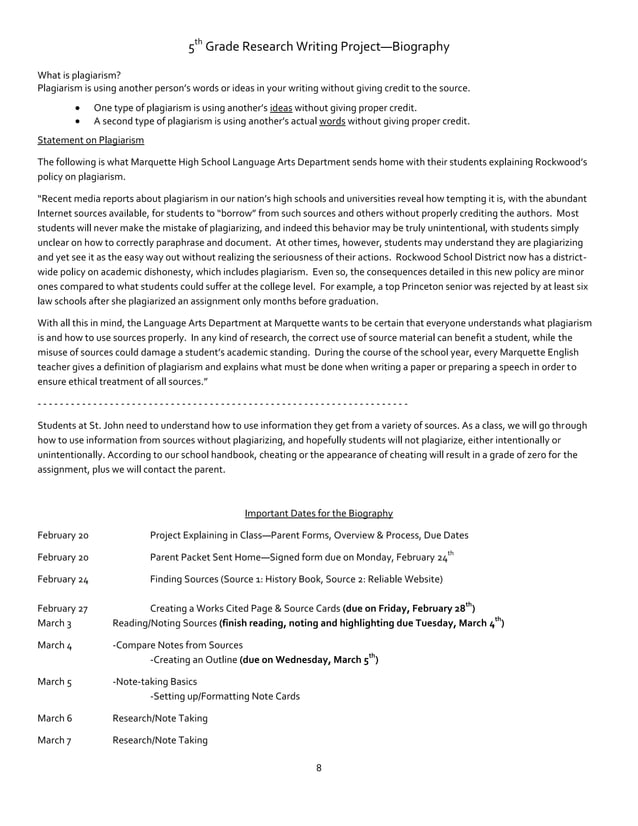 5th Grade - Biography Handout | DOCX | Biographies | Genres