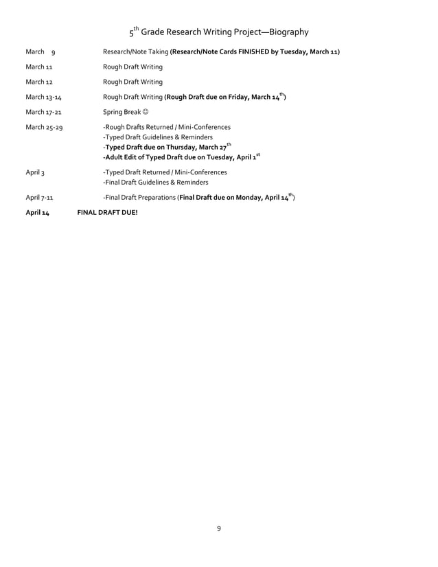 5th Grade - Biography Handout | DOCX | Biographies | Genres