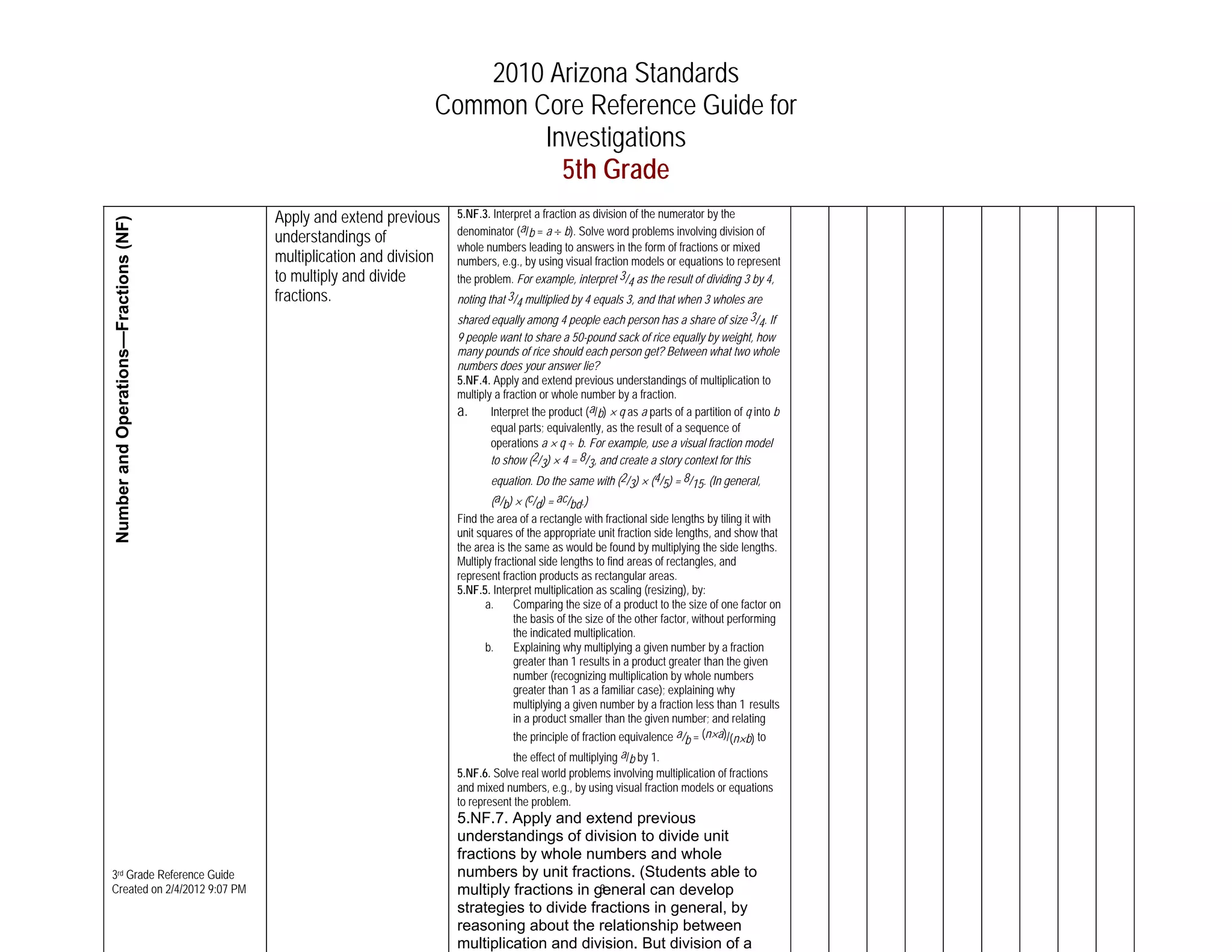 5th Grade Reference Guide for Investigations | PDF
