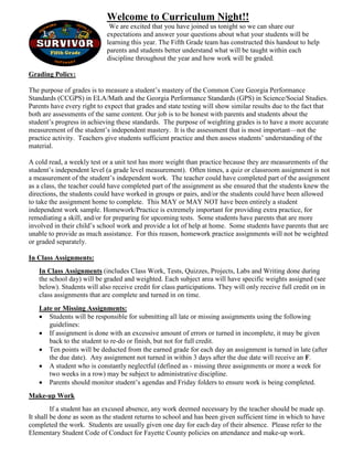 5th Grade Curriculum Night Handout 2013-2014 | PDF