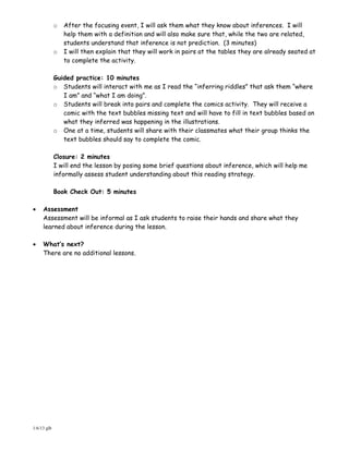 5th gradeinferringplan | DOC | Education