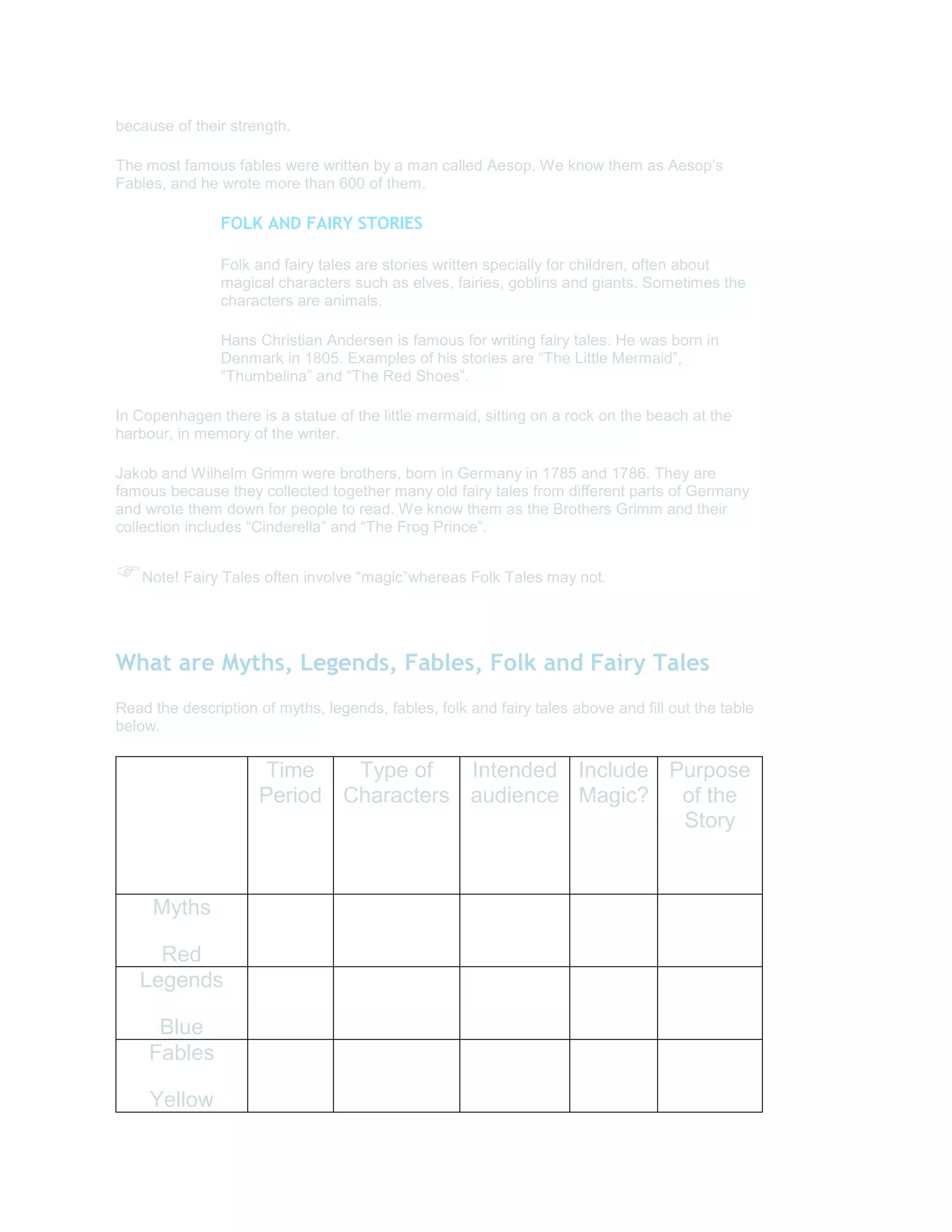 5th grade legends | DOCX