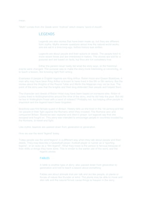 5th grade legends | DOCX