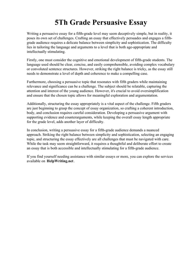 5Th Grade Persuasive Essay. Persuasive Essay For Fifth Graders - Robert ...