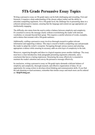 5Th Grade Persuasive Essay Topics | PDF