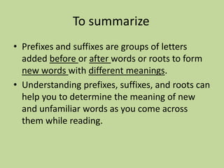 5th Grade Prefixes, Suffixes & Roots | PPTX