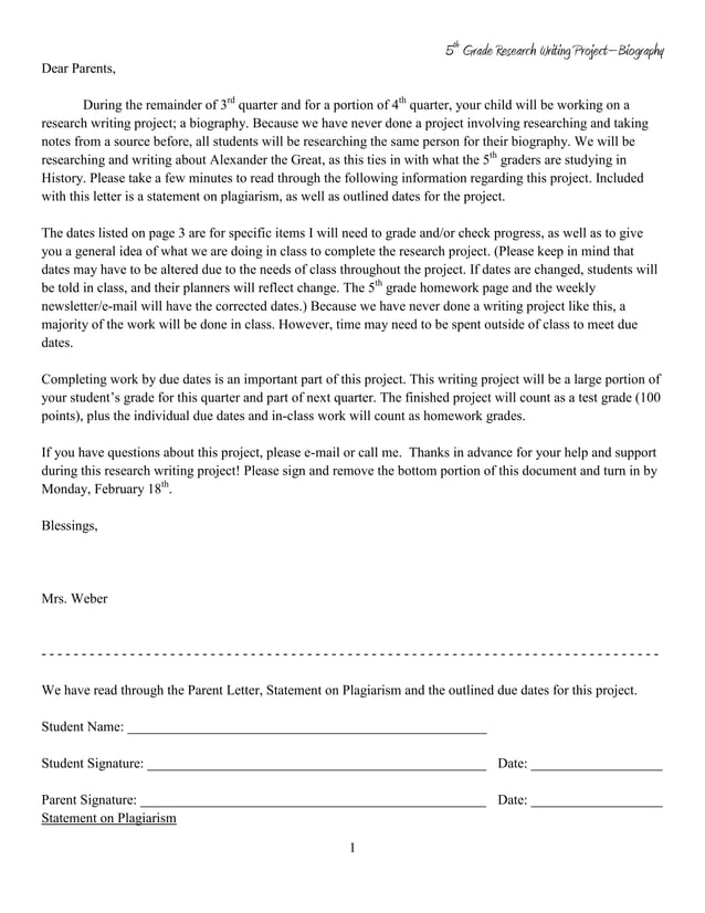 5th Grade Research Paper -- Parent Information | PDF