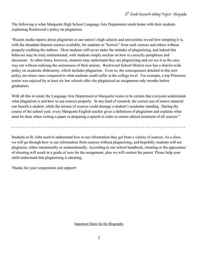 5th Grade Research Paper -- Parent Information | PDF