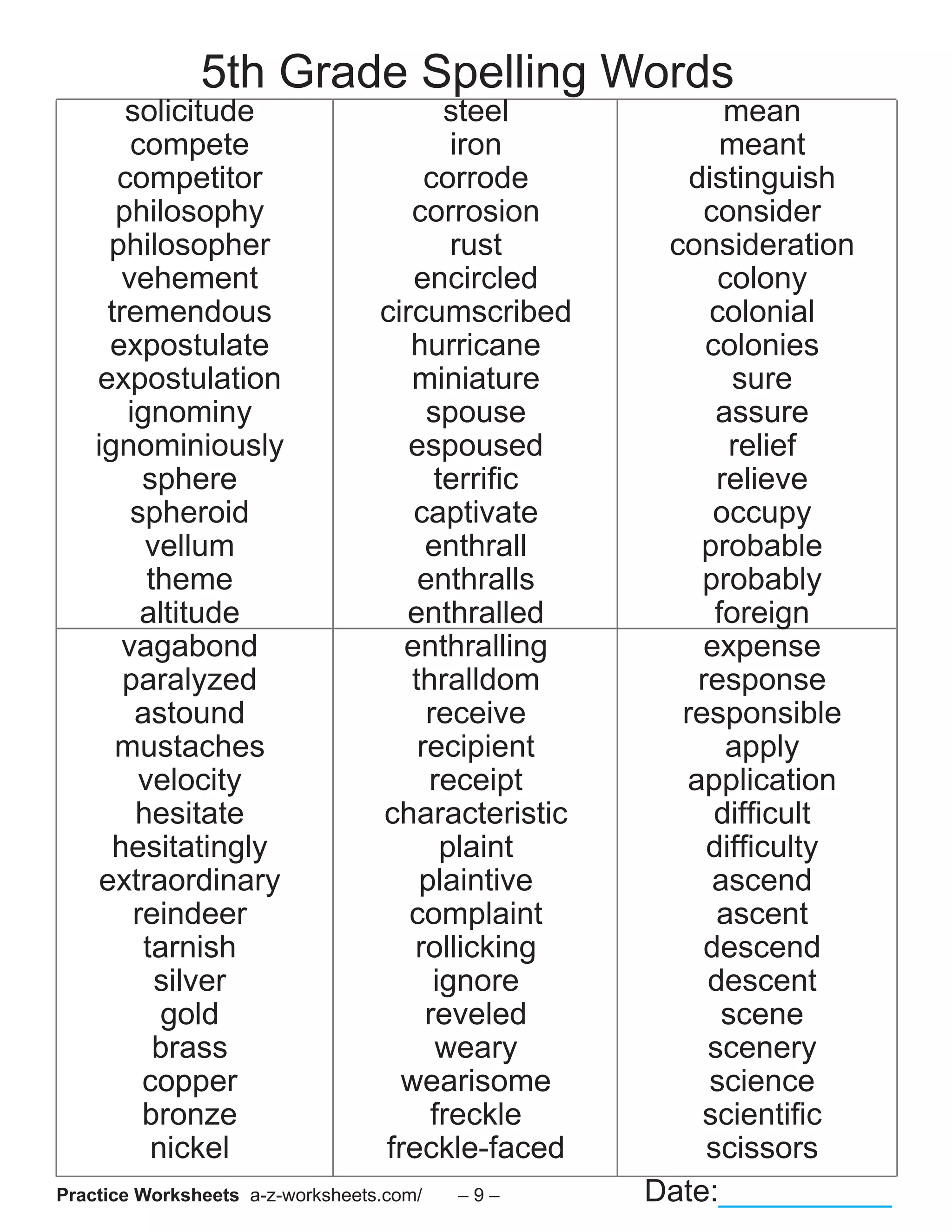 5th grade spelling_words_list | PDF