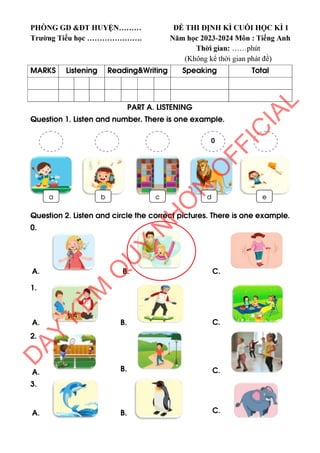 5 ĐỀ THI ĐỊNH KÌ CUỐI HK1 I LEARN SMART START LỚP 4 - NĂM HỌC 2023-2024 (CÓ FILE AUDIO VÀ ĐÁP ÁN ...