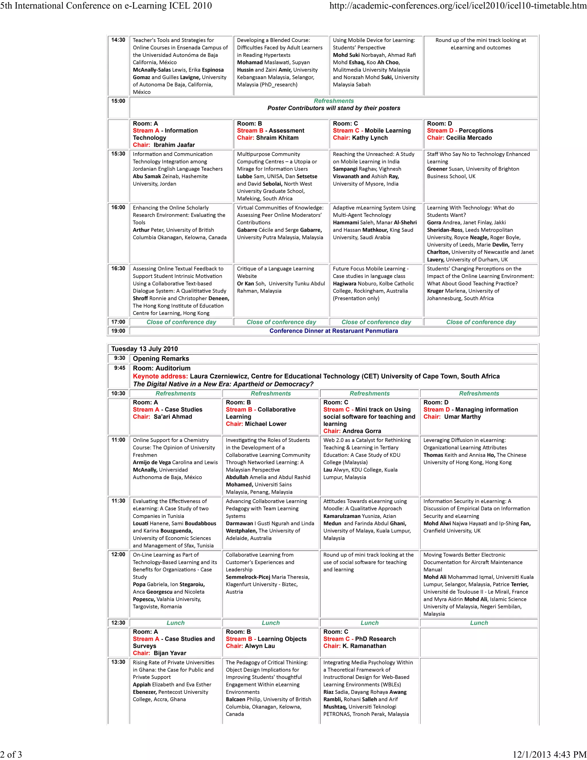 5th International Conference on E Learning (ICEL - 2010) Programme | PDF