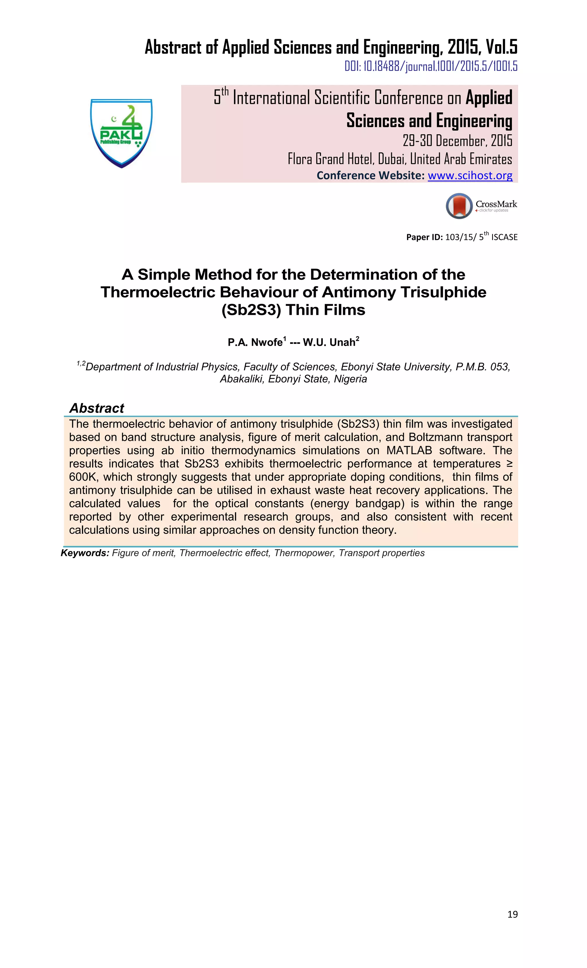 A Simple Method for the Determination of the Thermoelectric Behaviour ...