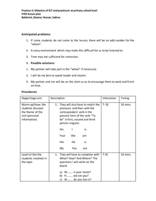 5th lesson plan personal information | DOCX | Homework and Study ...