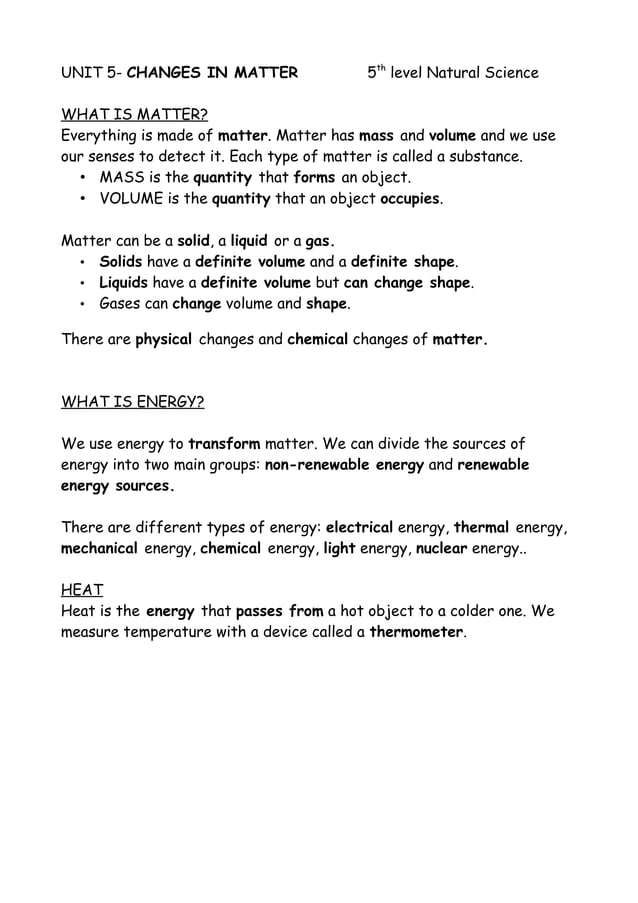 5th level natural science unit 5 | PDF