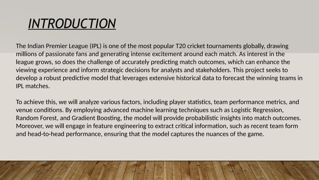 IPL Match winning prediction using machine learning | PPTX