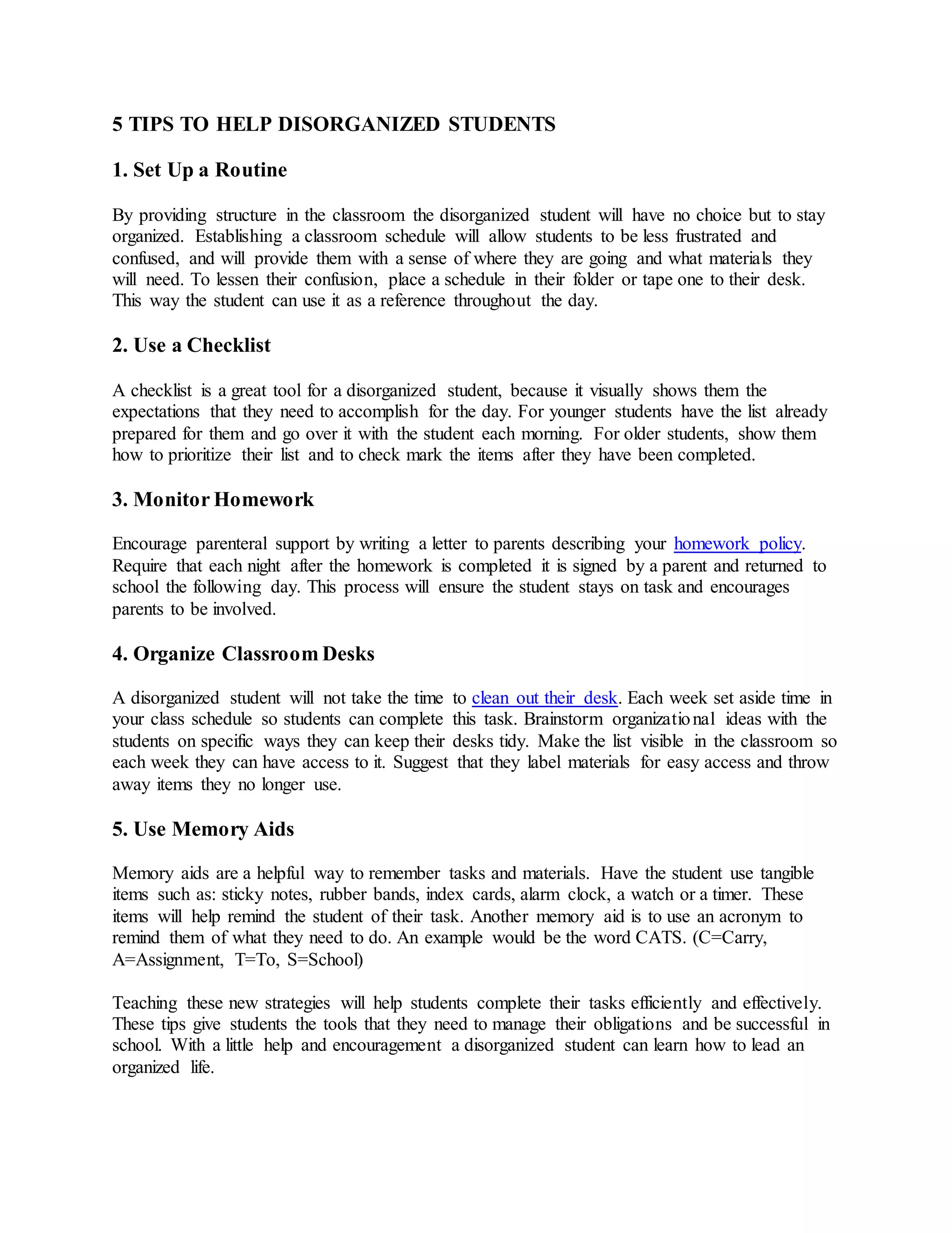 5 tips to help disorganized students | DOCX