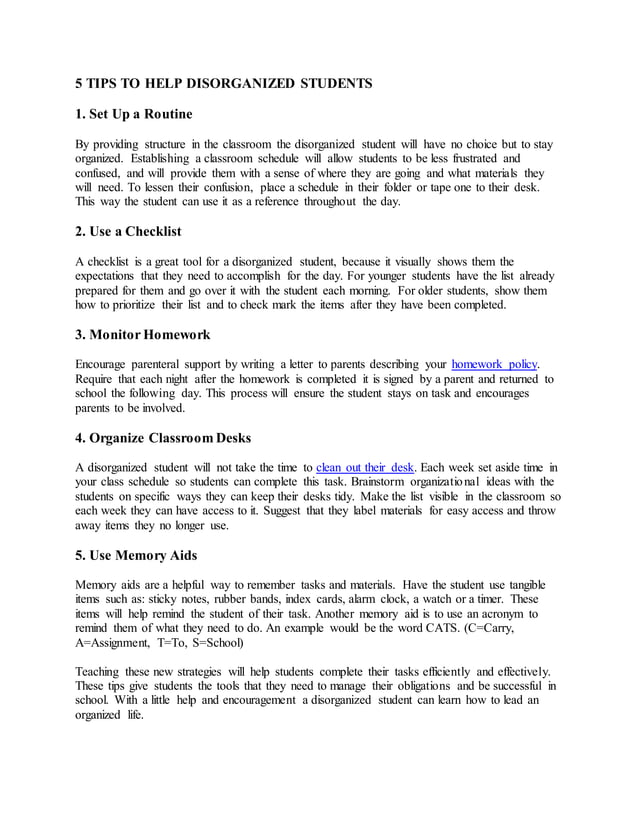 5 tips to help disorganized students | PDF