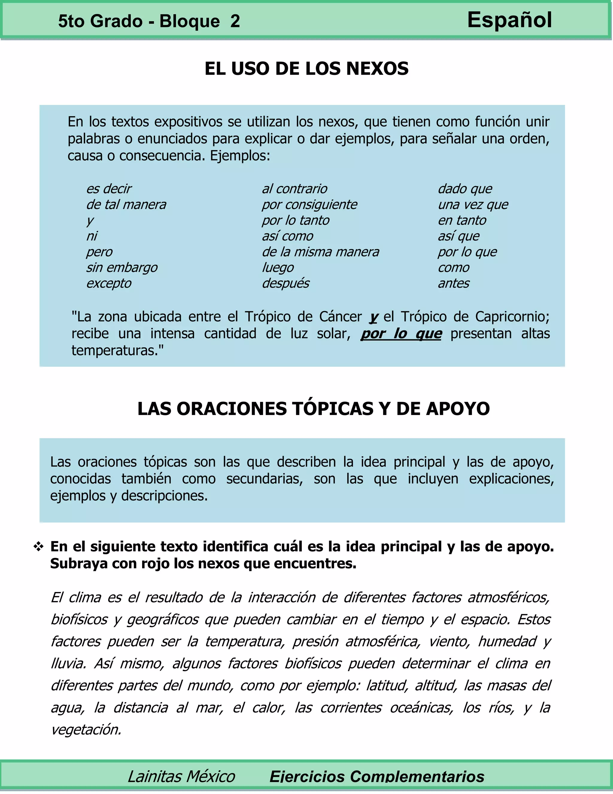 5to grado español - el uso de los nexos | PDF