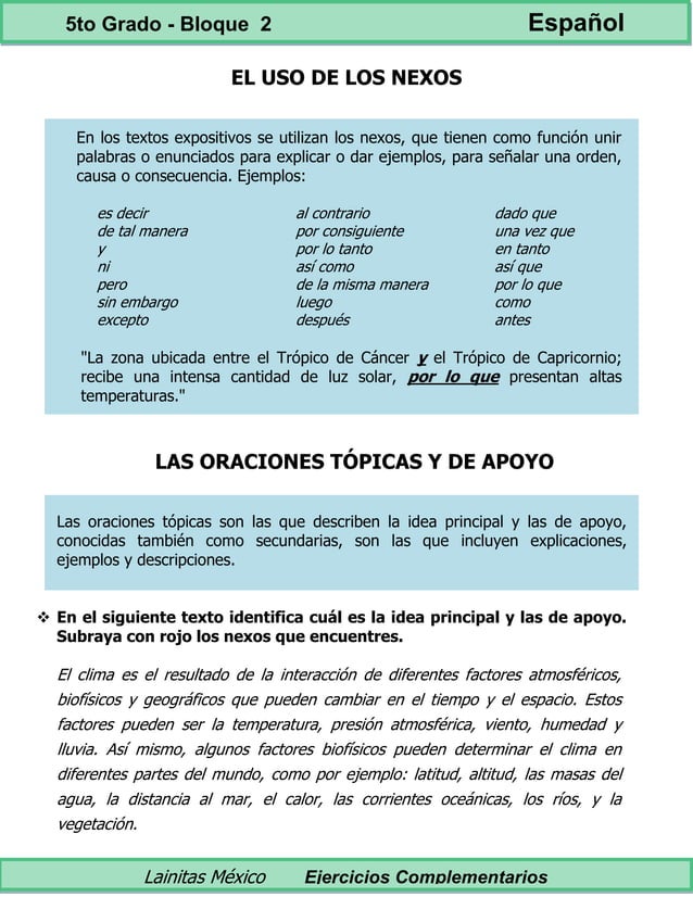 5to grado español - el uso de los nexos | PDF