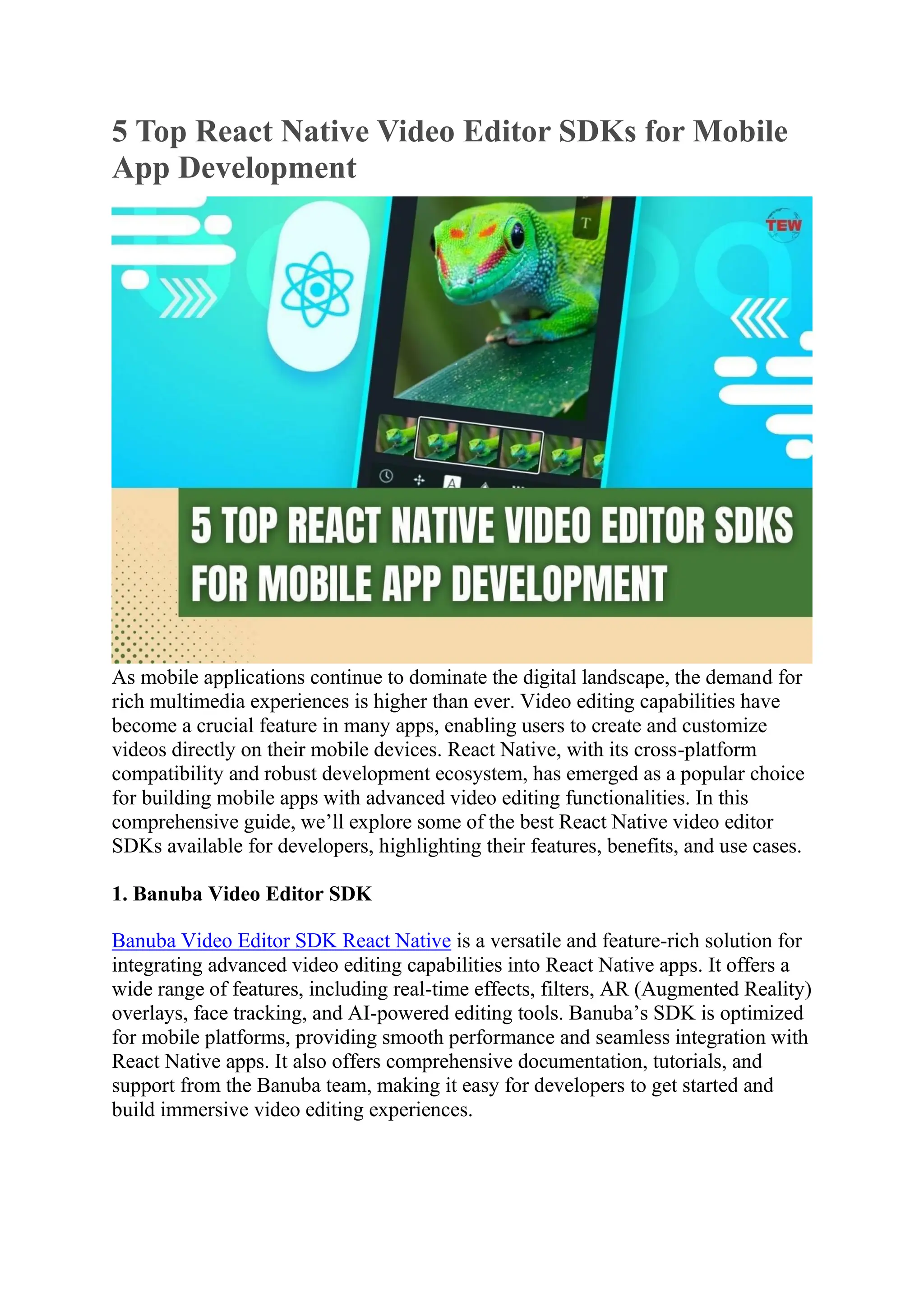 5 Top React Native Video Editor SDKs for Mobile App Development | The Enterprise World | PDF