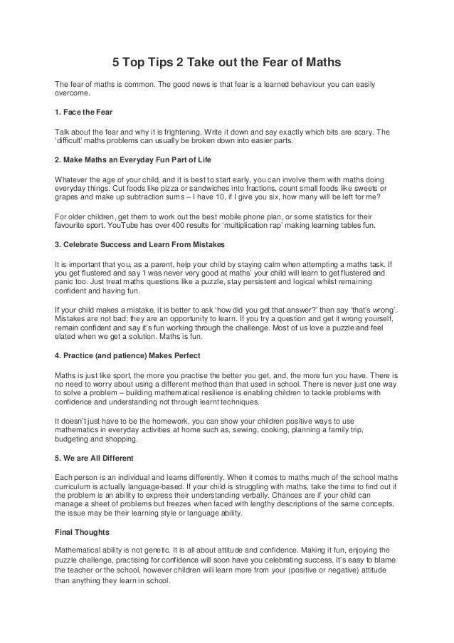 5 Top Tips 2 Take Out The Fear Of Maths June 2013 5-top-tips-2-take-out-the-fear-of-maths-june-2013