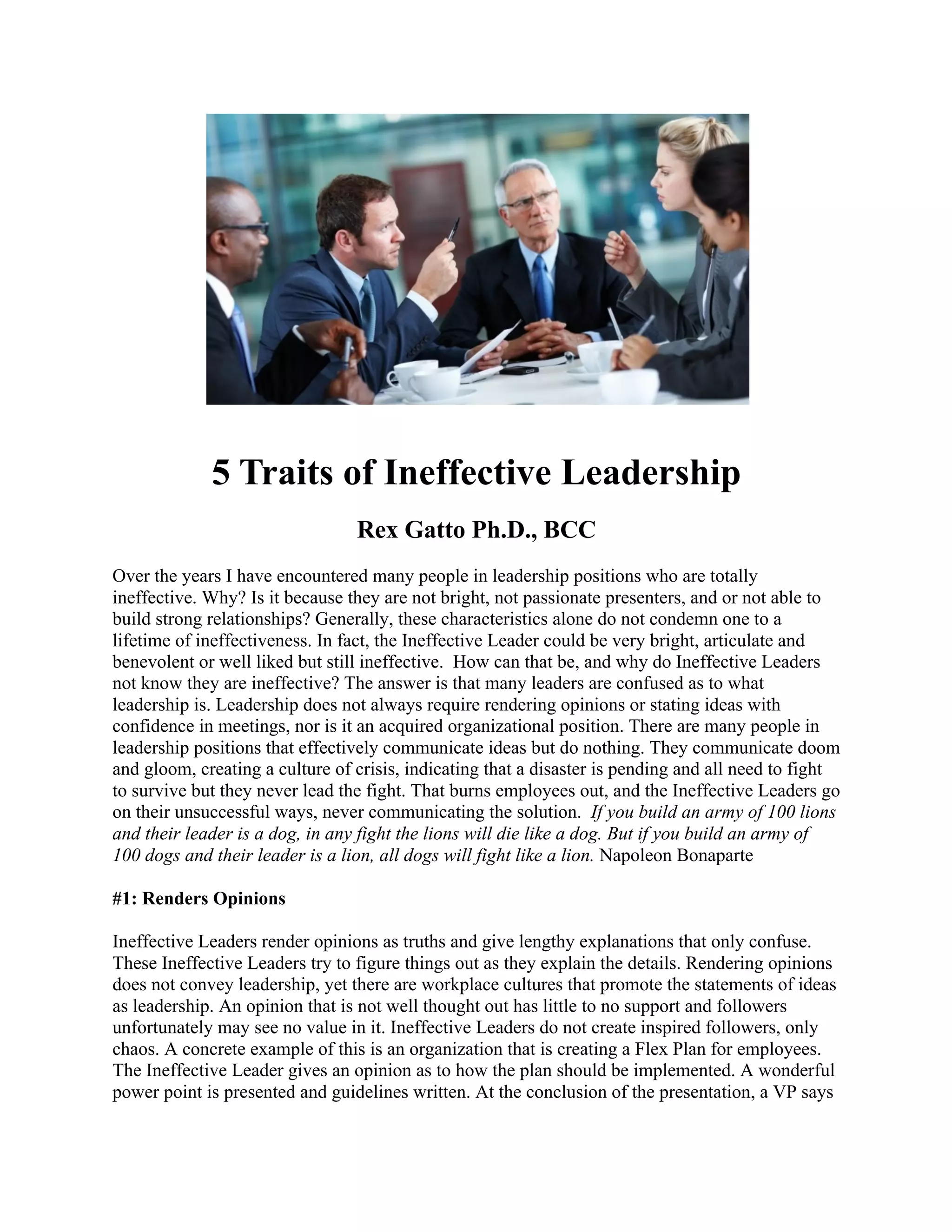 5 Traits of Ineffective Leadership | PDF