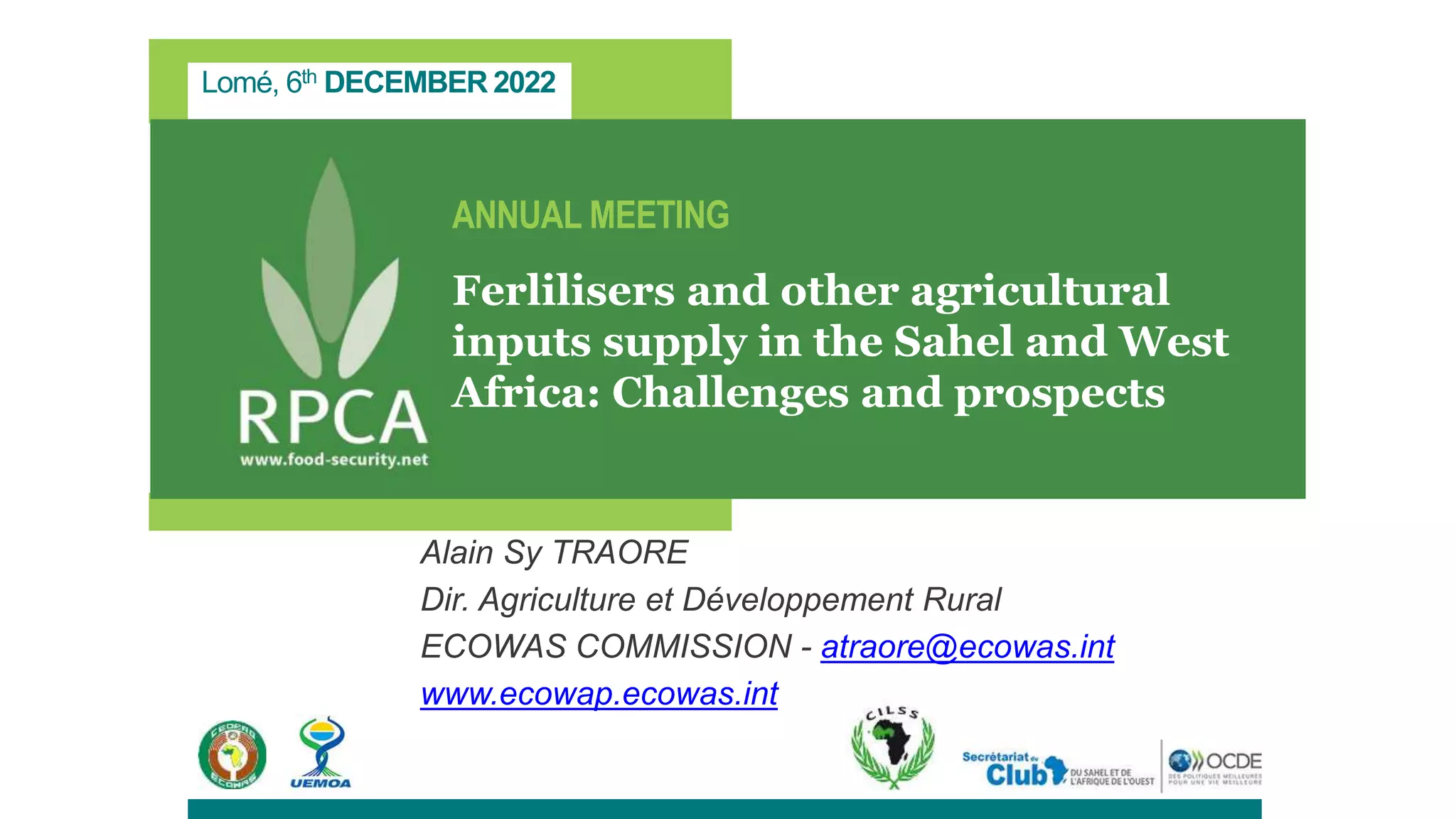 TRAORE_RPCA_ECOWAS Presentation Fertilizer situation.pptx