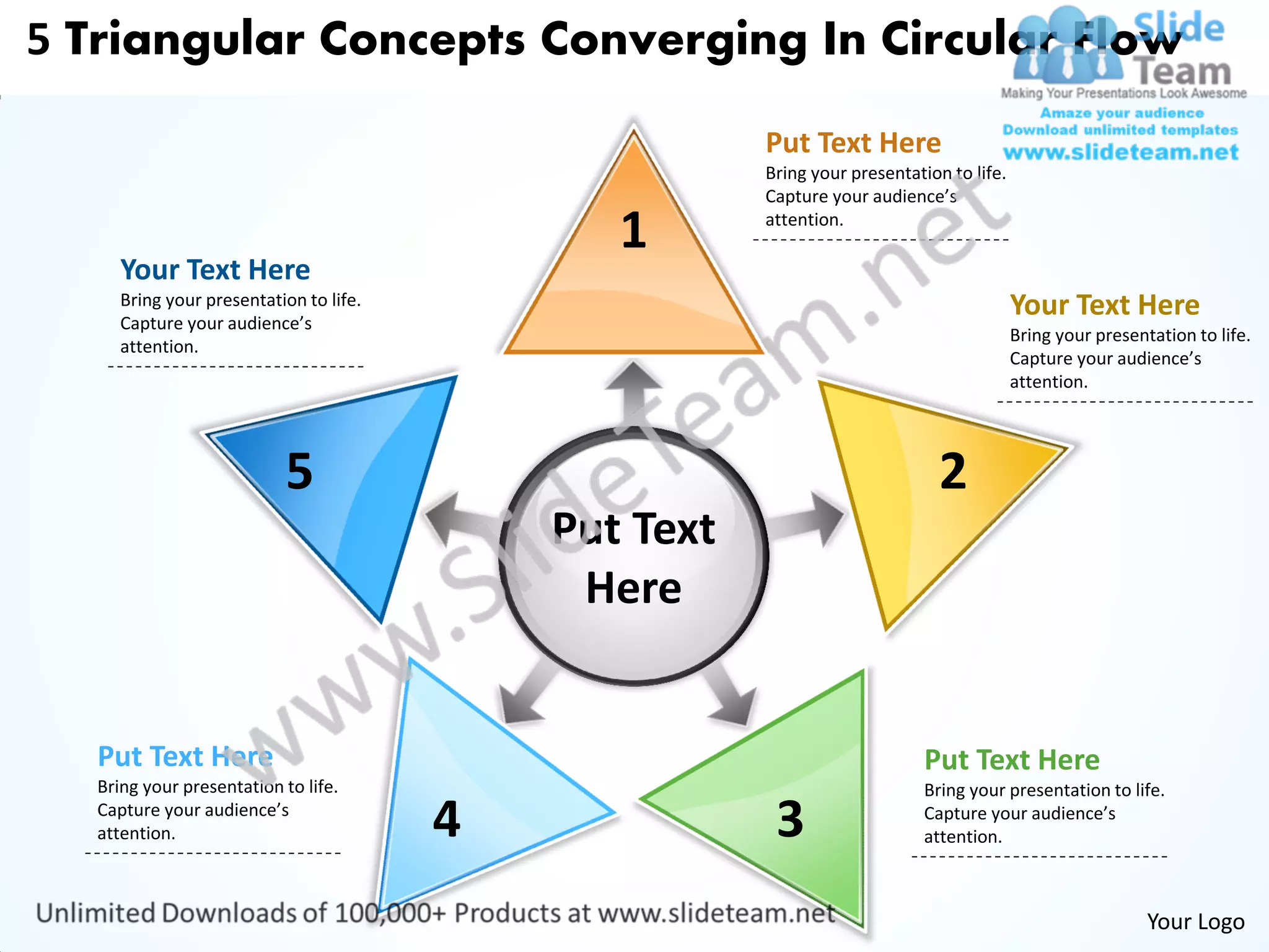 5 triangular concepts converging circular flow cycle process power ...