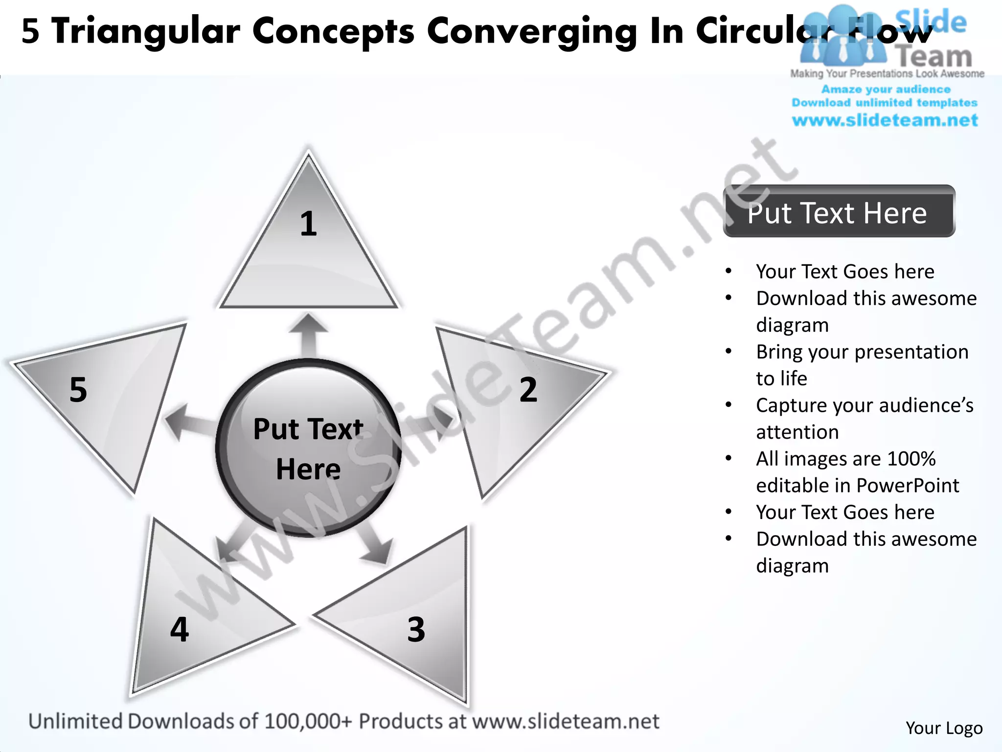5 triangular concepts converging circular flow cycle process power ...