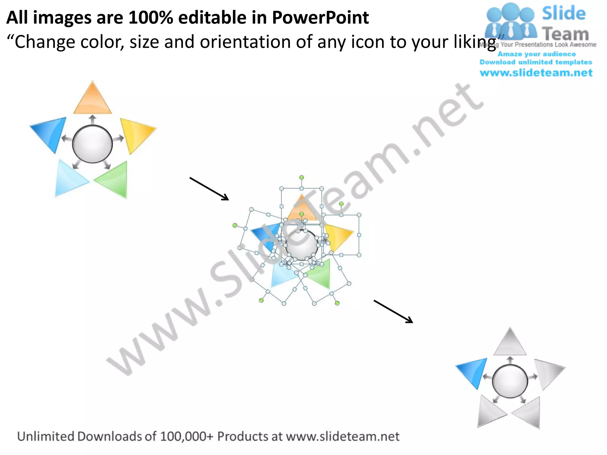 5 triangular concepts converging circular flow cycle process power ...