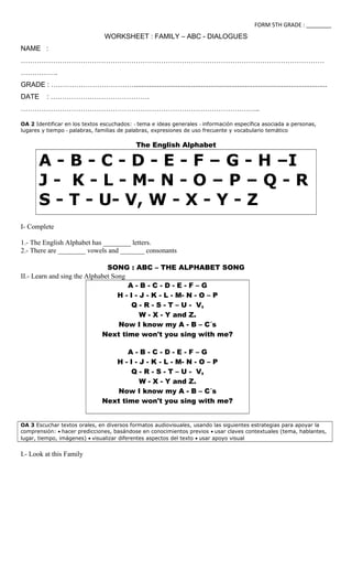 5° u1 wksheet family abc dialogues lu-06-abr-15 | PDF