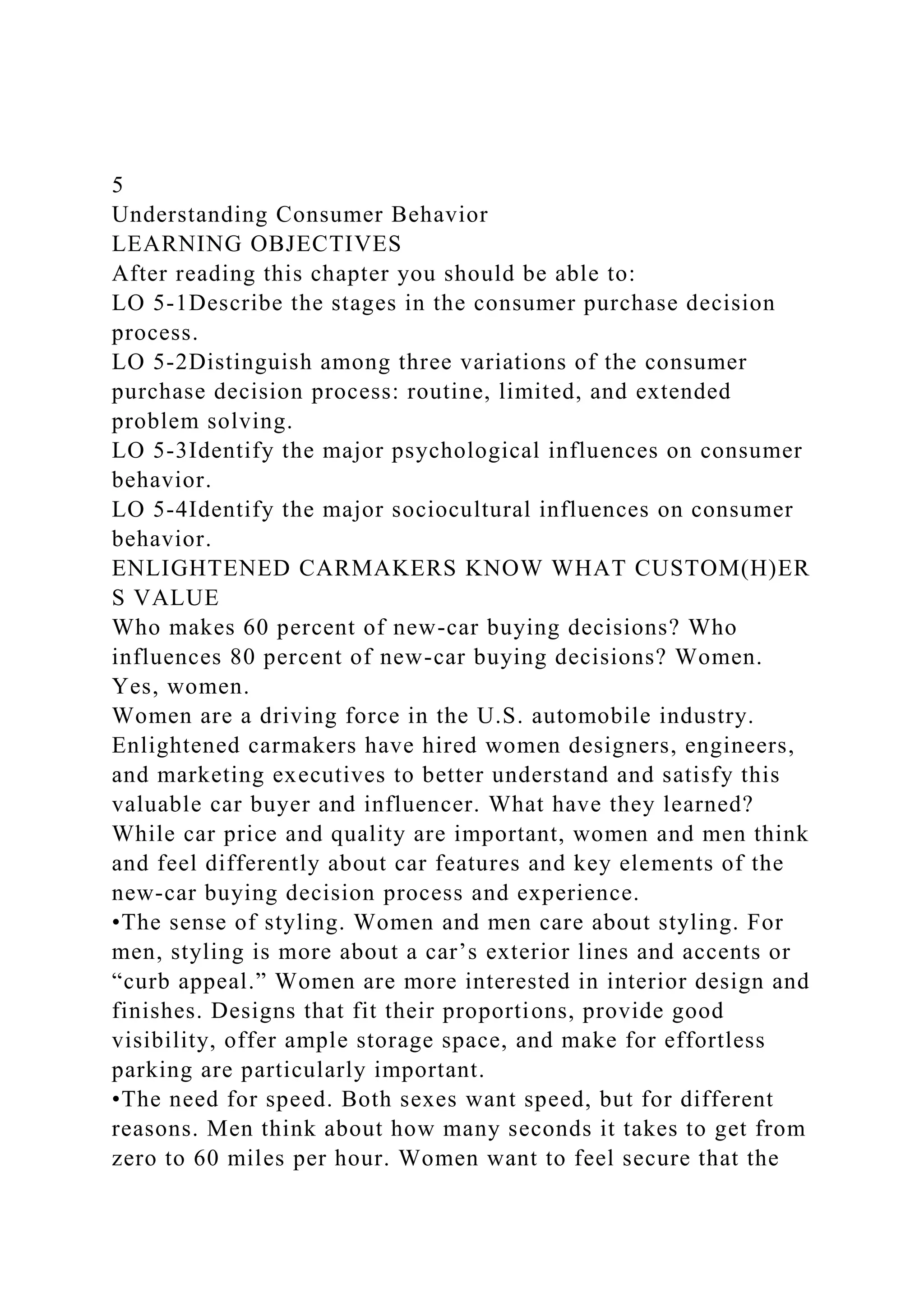 5Understanding Consumer BehaviorLEARNING OBJECTIVESAfter rea.docx