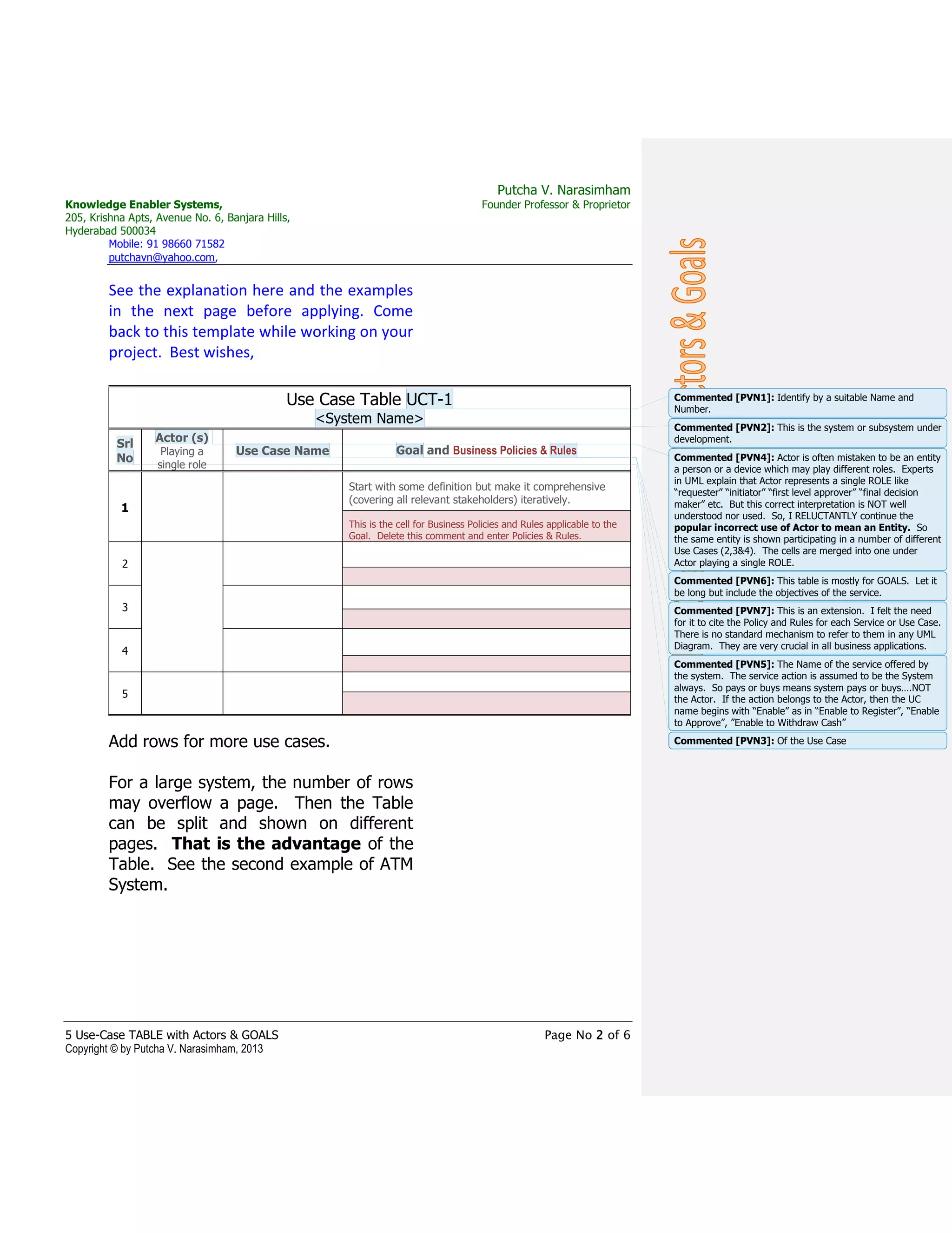 Use Case TABLE with Actors & Goals | PDF