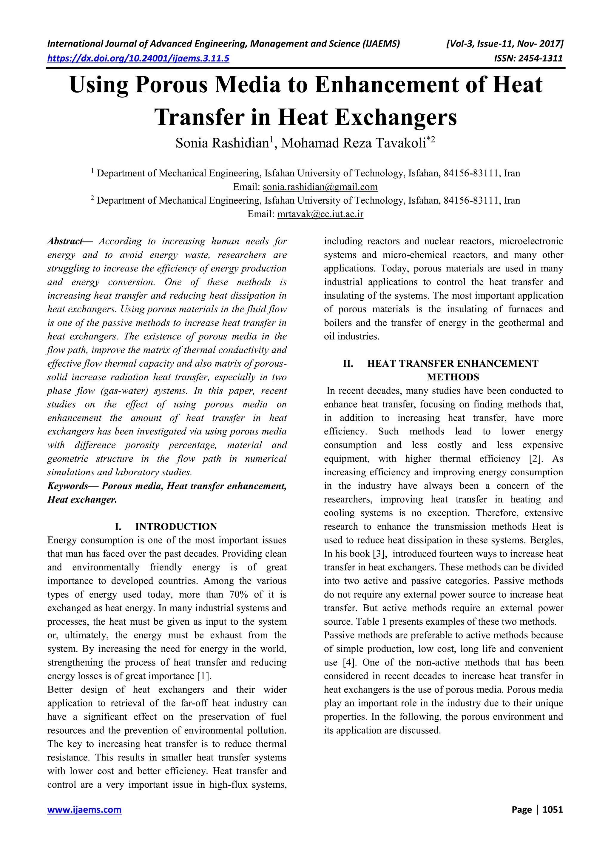 Using Porous Media to Enhancement of Heat Transfer in Heat Exchangers | PDF