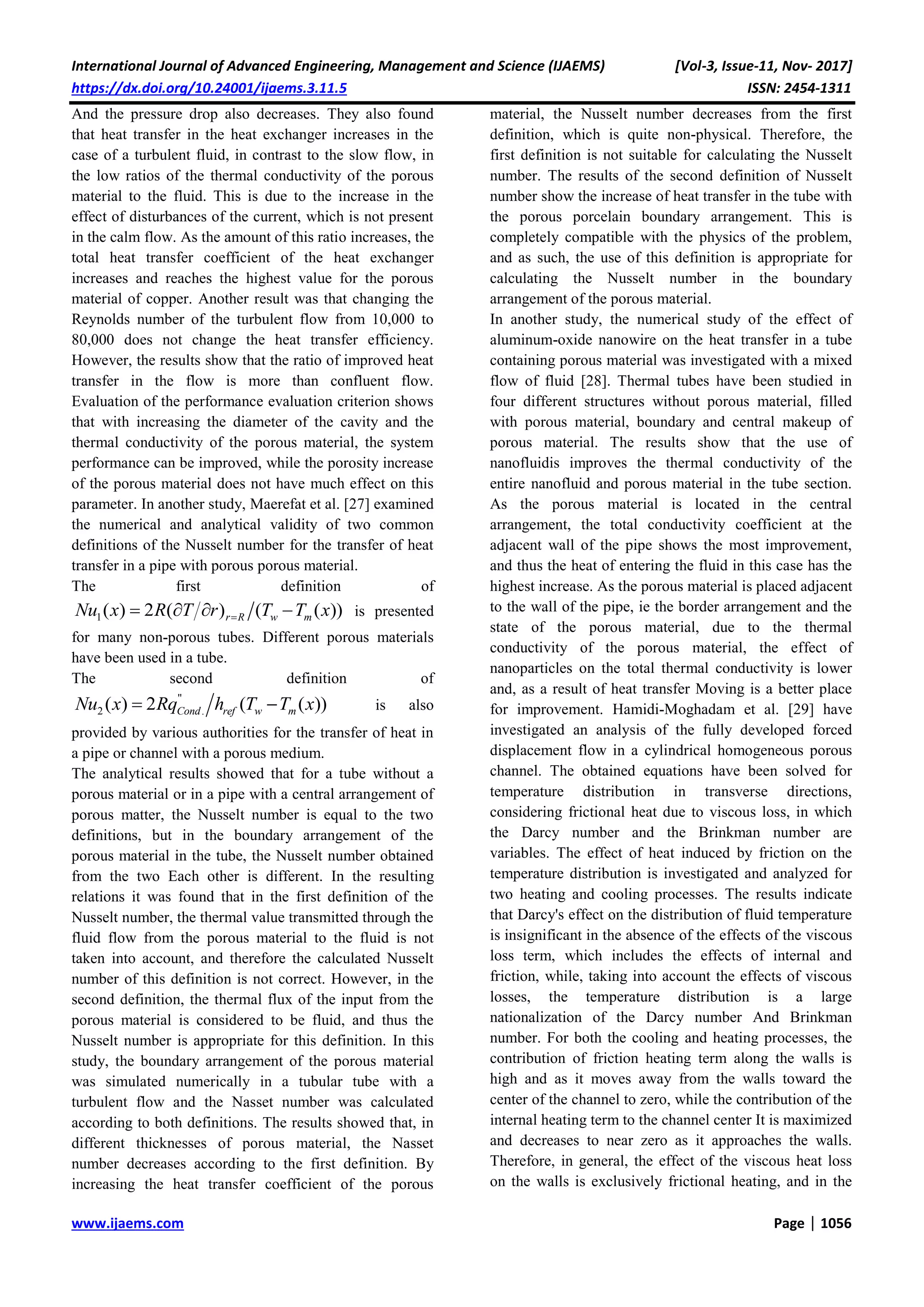 Using Porous Media to Enhancement of Heat Transfer in Heat Exchangers | PDF
