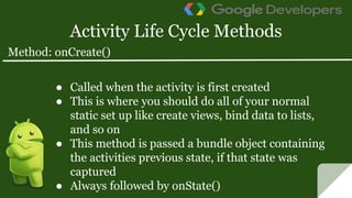 Presentation on Android application life cycle and saved instancestate ...