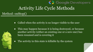 Presentation on Android application life cycle and saved instancestate ...