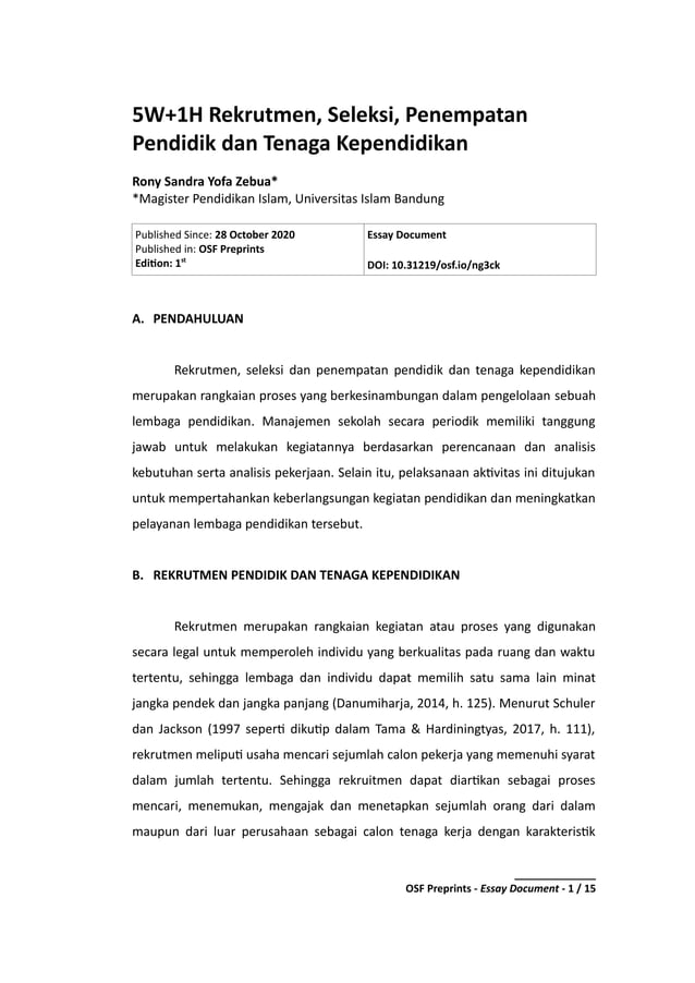 5 w+1h rekrutmen, seleksi, dan penempatan pendidik dan tenaga kependidikan | PDF