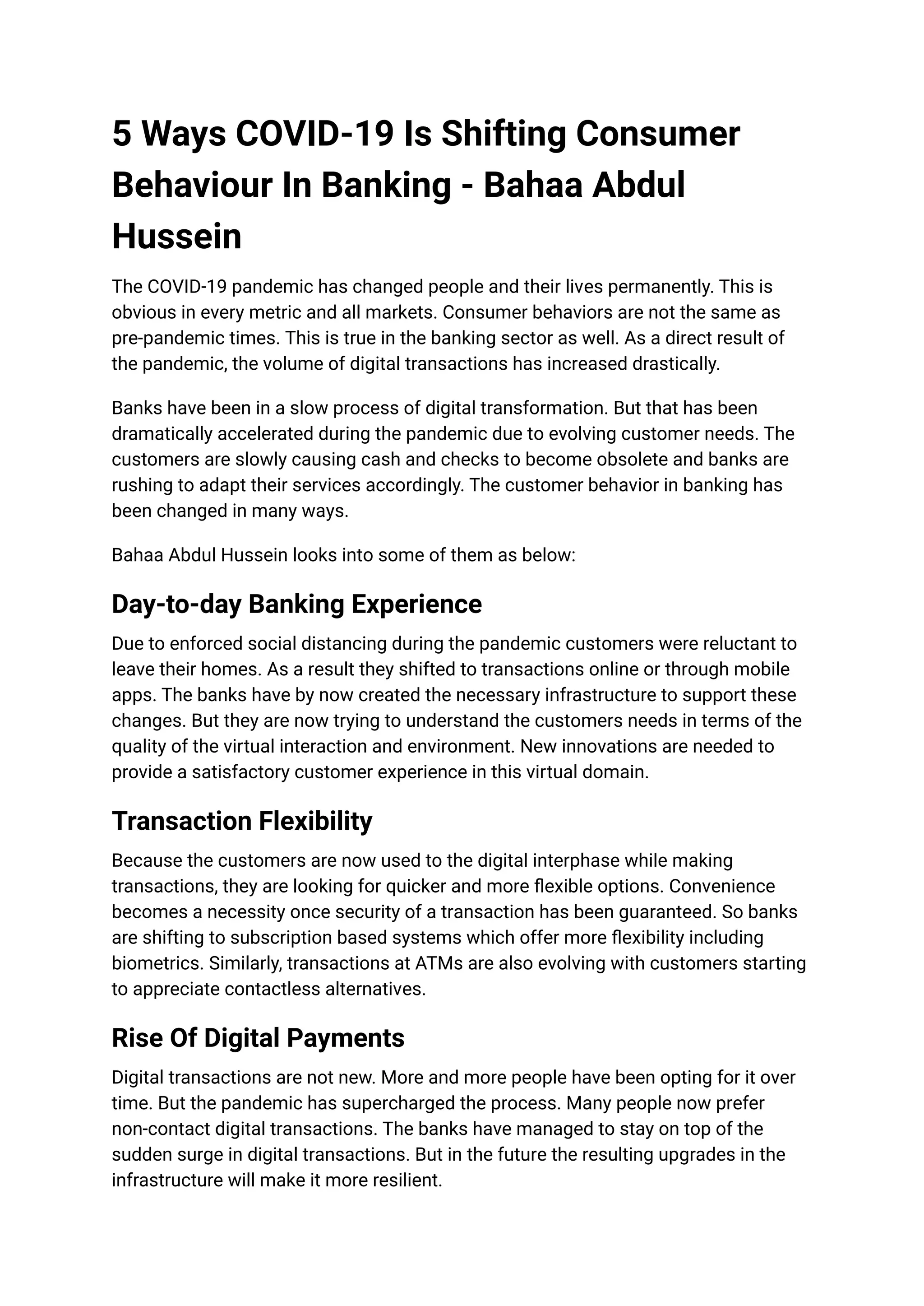 5 Ways COVID-19 Is Shifting Consumer Behaviour In Banking - Bahaa Abdul ...