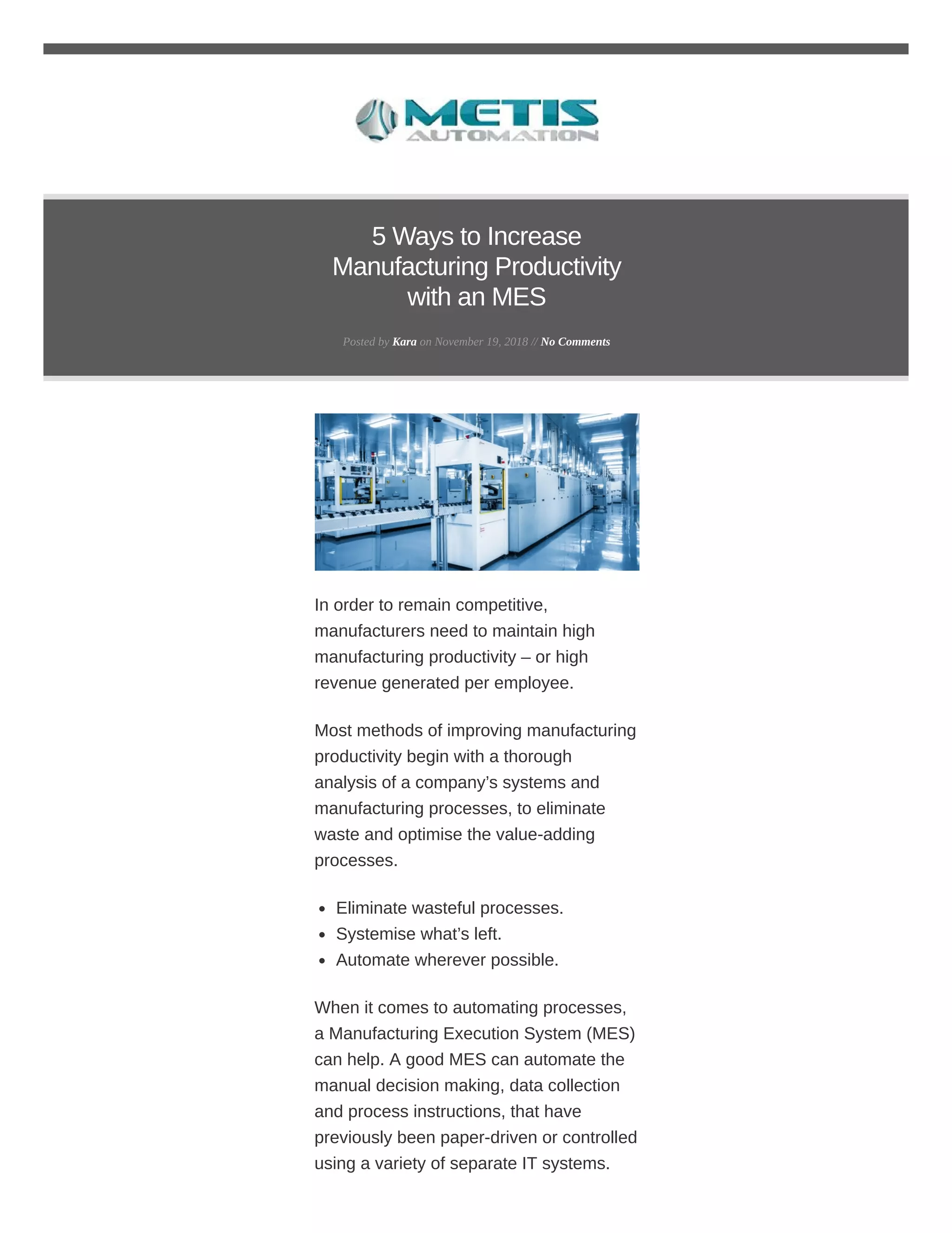 5 ways to increase manufacturing productivity with an mes | PDF