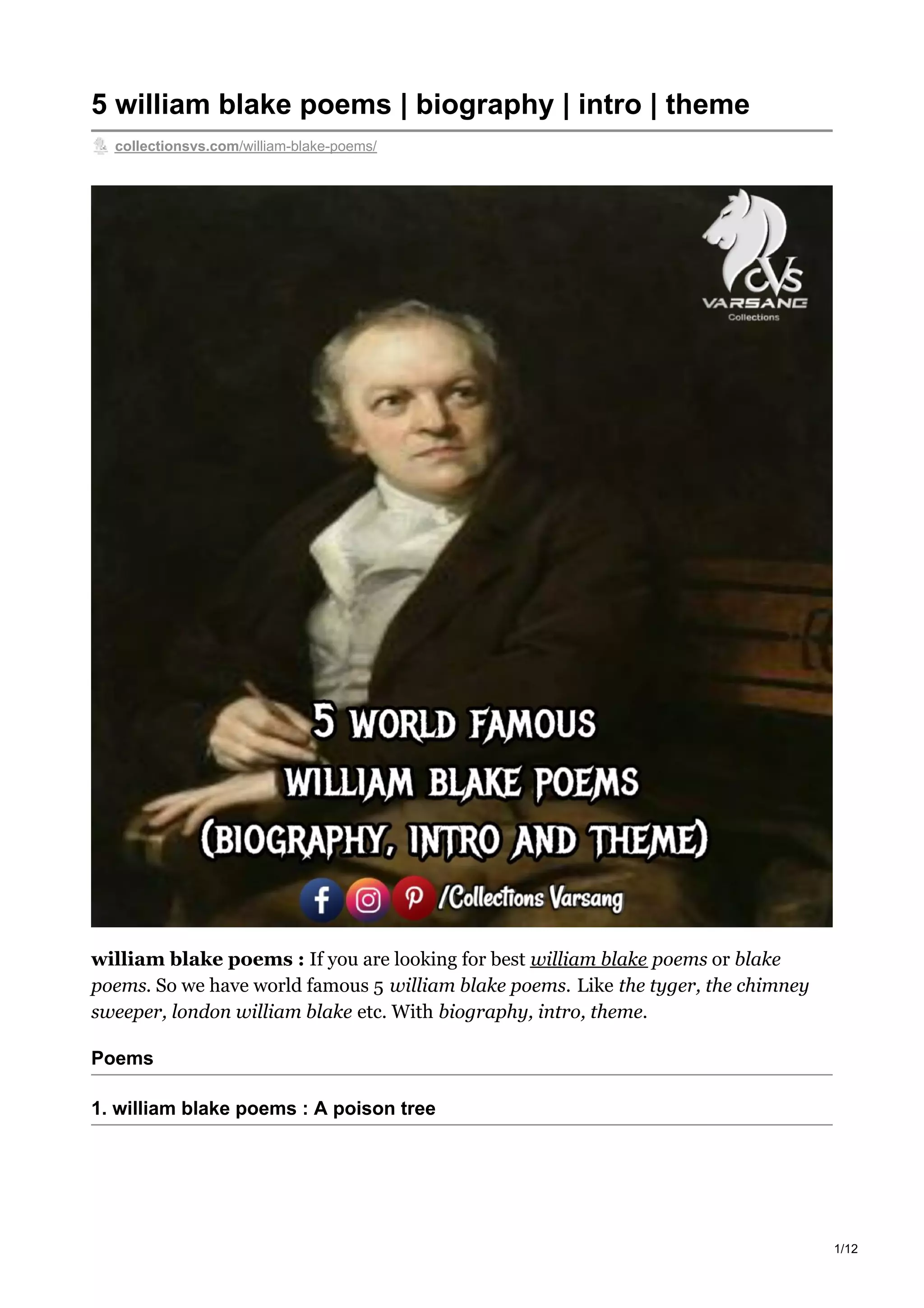 5 william blake poems biography intro theme | PDF