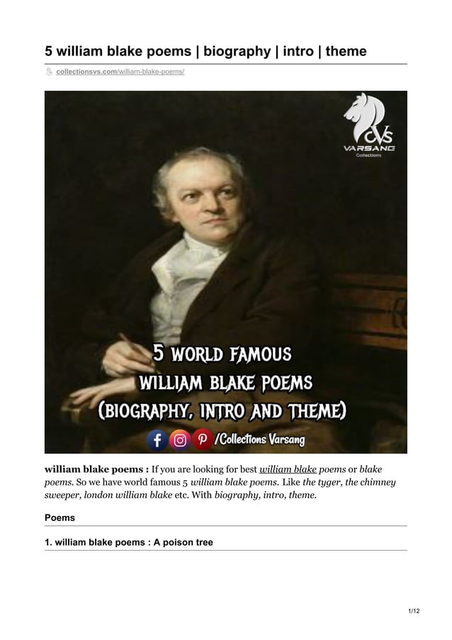 5 william blake poems biography intro theme | PDF